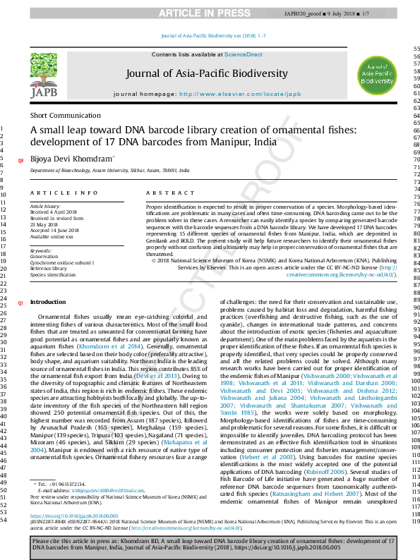 (PDF) A small leap toward DNA barcode library creation of ornamental ...