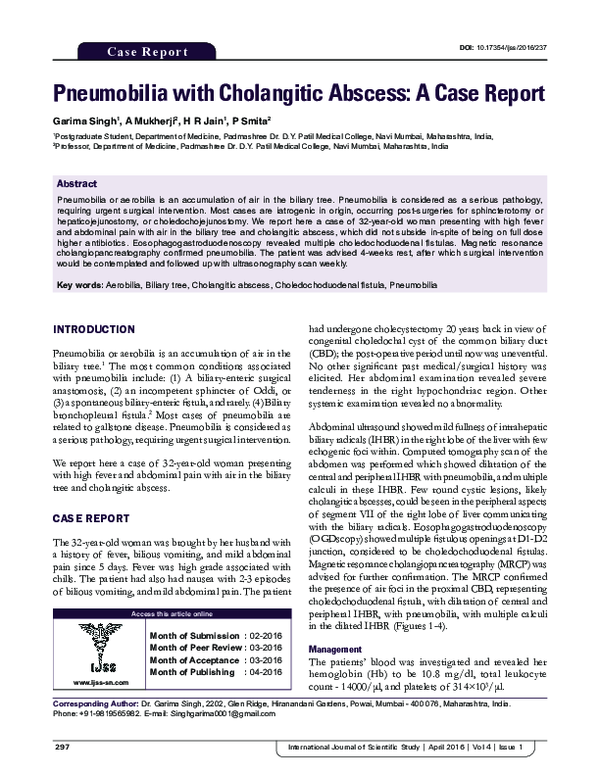 (PDF) Pneumobilia with Cholangitic Abscess: A Case Report