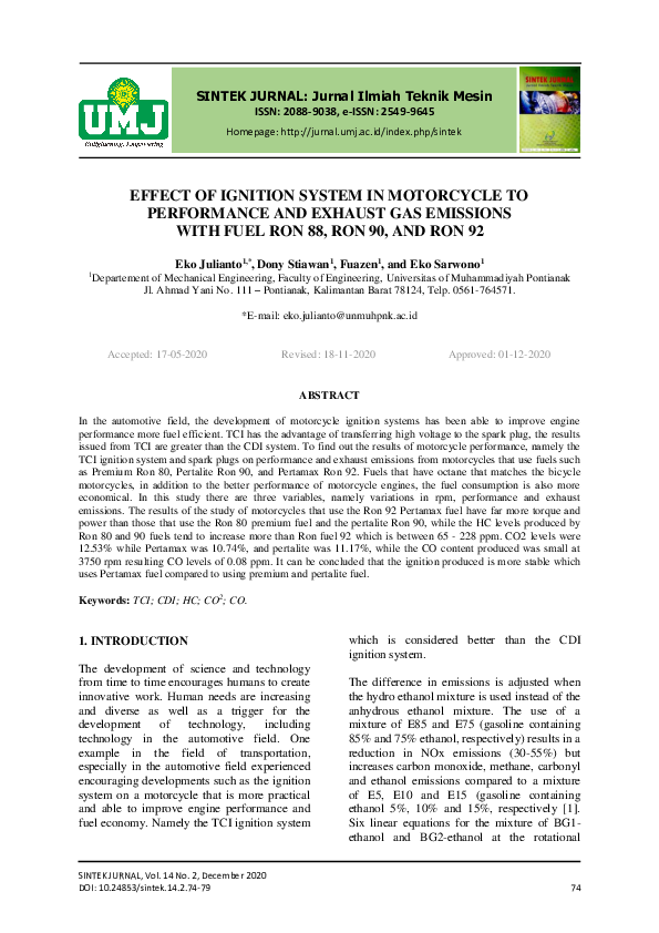 (PDF) Effect of Ignition System in Motorcycle to Performance and ...