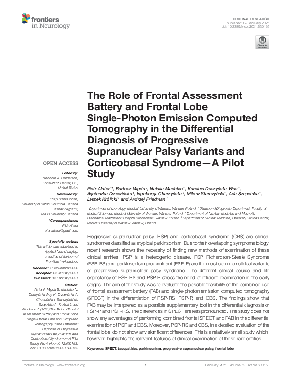 (PDF) The Role of Frontal Assessment Battery and Frontal Lobe Single ...