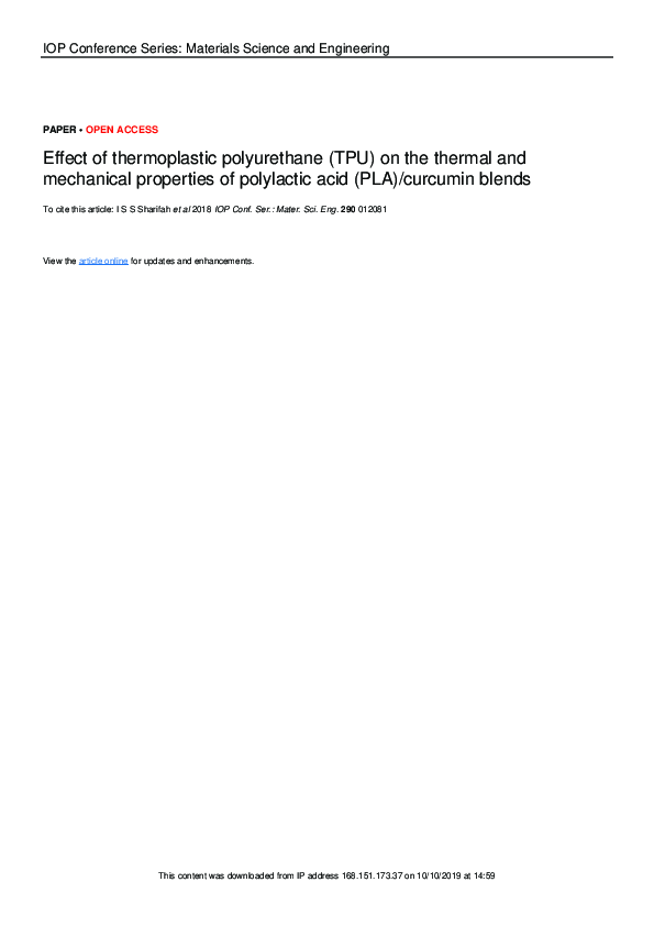 (PDF) Effect of thermoplastic polyurethane (TPU) on the thermal and mechanical properties of ...