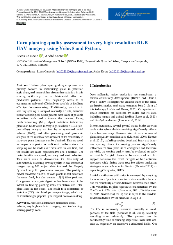 (PDF) Corn planting quality assessment in very high-resolution RGB UAV imagery using Yolov5 and ...