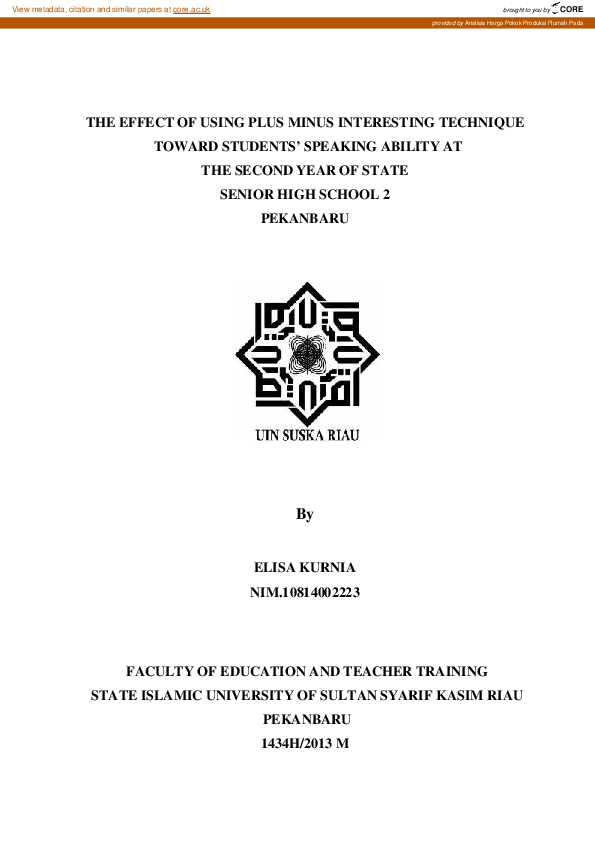 (PDF) The Effect of Using Plus Minus Interesting Technique Toward ...