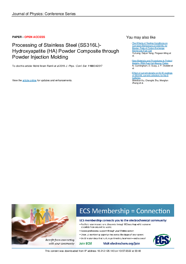 (PDF) Processing of Stainless Steel (SS316L)-Hydroxyapatite (HA) Powder ...