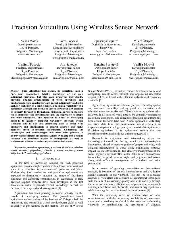 (PDF) Precision Viticulture Using Wireless Sensor Network
