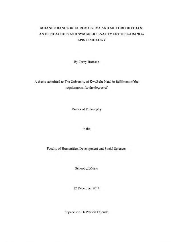 (PDF) Mhande dance in kurova guva and mutoro rituals : an efficacious ...