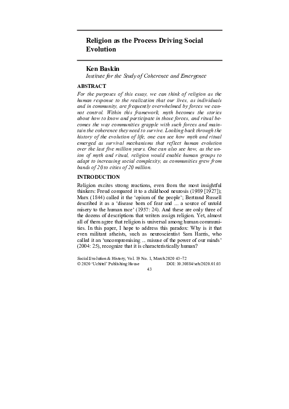 (PDF) Religion as the Process Driving Social Evolution | Ken Baskin ...