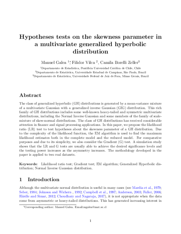 (PDF) Hypotheses tests on the skewness parameter in a multivariate ...