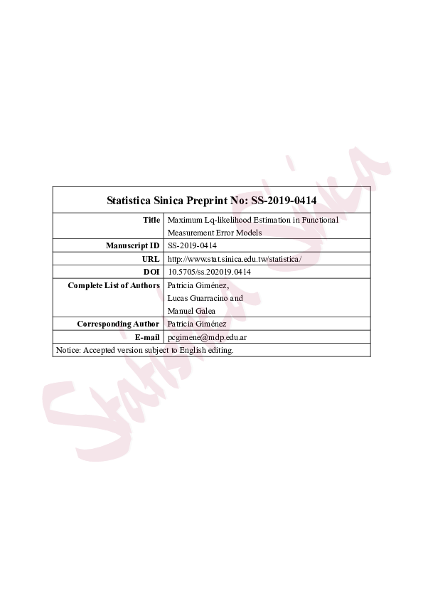 Pdf Maximum Lq Likelihood Estimation In Functional Measurement Error Models