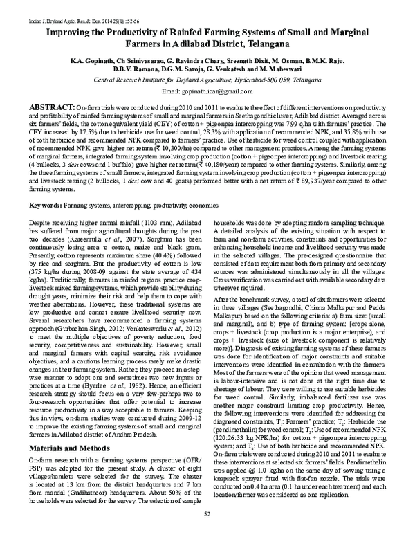 (PDF) Improving the Productivity of Rainfed Farming Systems of Small and Marginal Farmers in ...