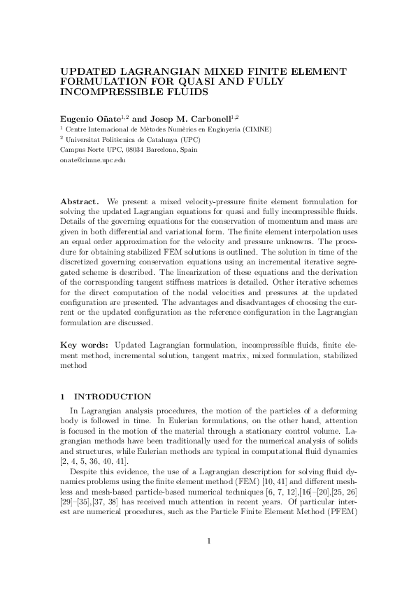 Pdf Updated Lagrangian Mixed Finite Element Formulation For Quasi And