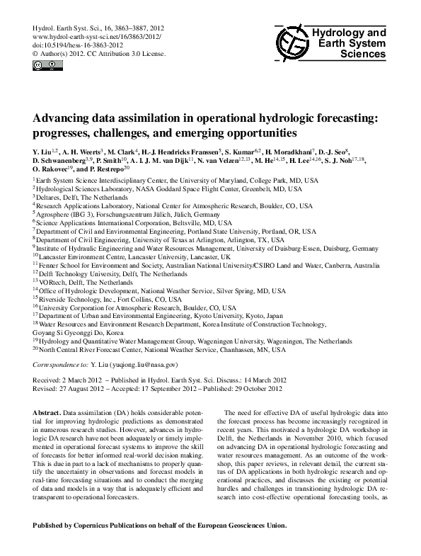 Pdf Advancing Data Assimilation In Operational Hydrologic Forecasting