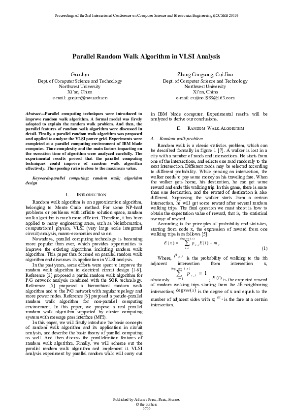 Pdf Parallel Random Walk Algorithm In Vlsi Analysis
