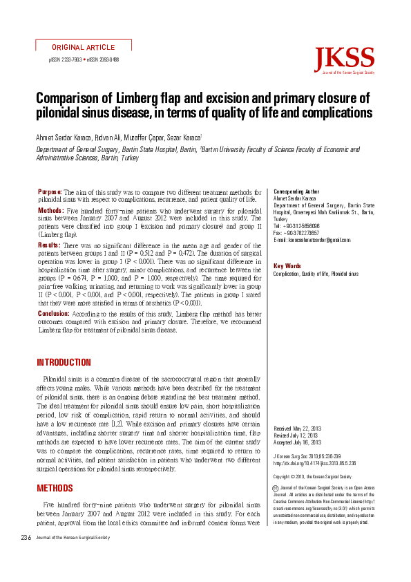 (PDF) Comparison of Limberg flap and excision and primary closure of ...