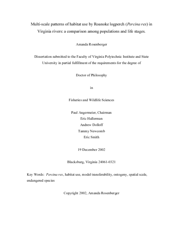(PDF) Multi-scale patterns of habitat use by Roanoke logperch (Percina ...