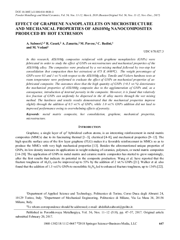 (PDF) Effect of Graphene Nanoplatelets on Microstructure and Mechanical Properties of AlSi10Mg ...