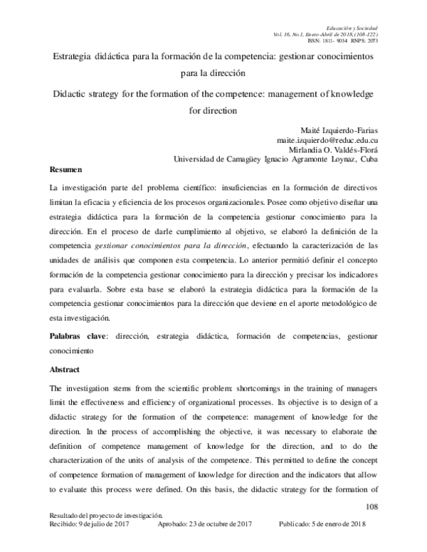 (PDF) Estrategia didáctica para la formación de la competencia: gestionar conocimientos para la ...
