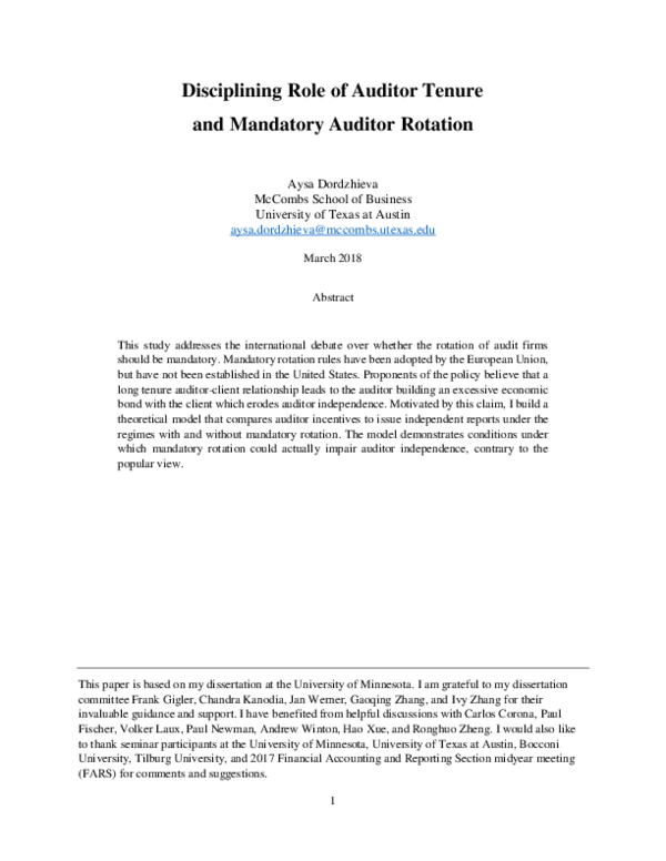 (PDF) Disciplining Role of Auditor Tenure and Mandatory Auditor Rotation