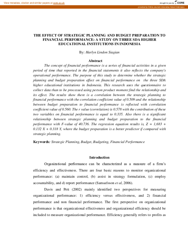 (PDF) The Effect of Strategic Planning and Budget Preparation to ...