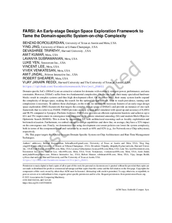 (PDF) FARSI: An Early-stage Design Space Exploration Framework to Tame the Domain-specific ...
