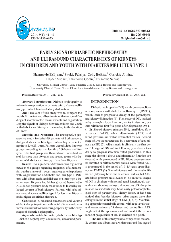 (PDF) Early signs of diabetic nephropathy and ultrasound ...