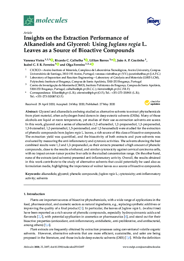(PDF) Insights on the Extraction Performance of Alkanediols and ...