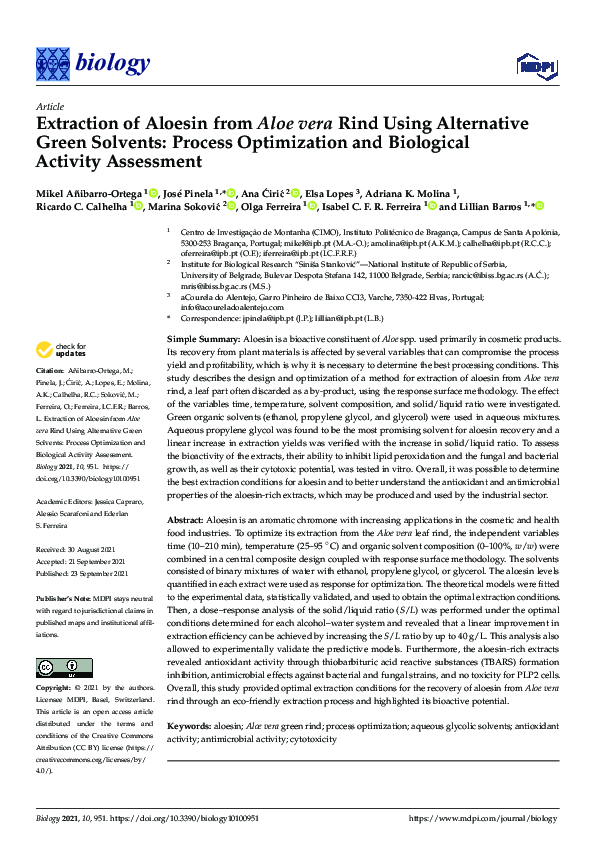 (PDF) Extraction of Aloesin from Aloe vera Rind Using Alternative Green ...