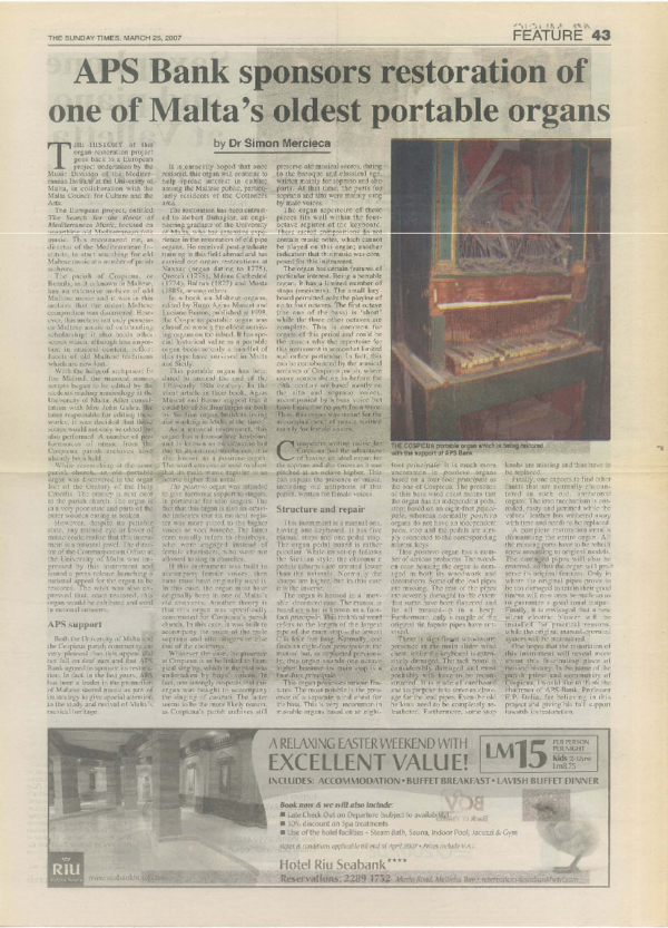 (PDF) APS Bank sponsors restoration of one of Malta’s oldest portable ...