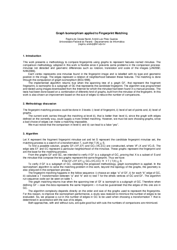 Pdf Graph Isomorphism Applied To Fingerprint Matching