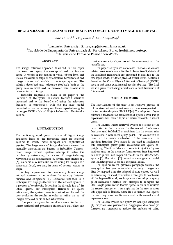 Pdf Region Based Relevance Feedback In Concept Based Image Retrieval