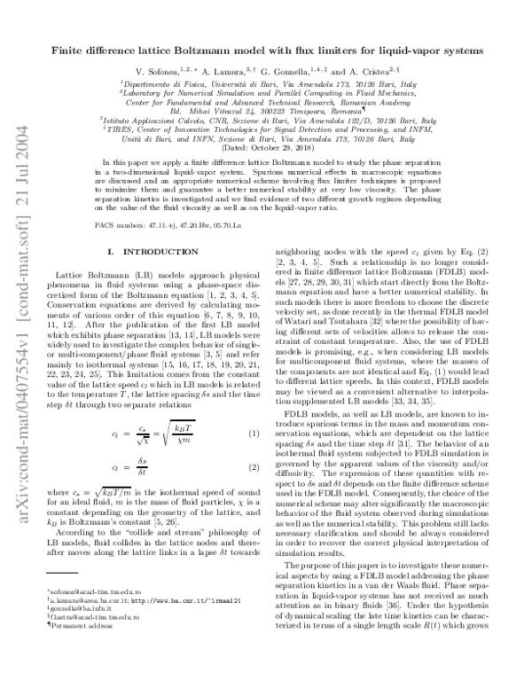 (PDF) Finite-difference lattice Boltzmann model with flux limiters for liquid-vapor systems