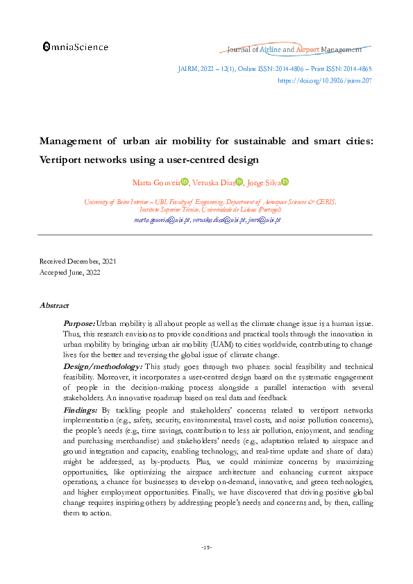 (PDF) Management of urban air mobility for sustainable and smart cities: Vertiport networks ...