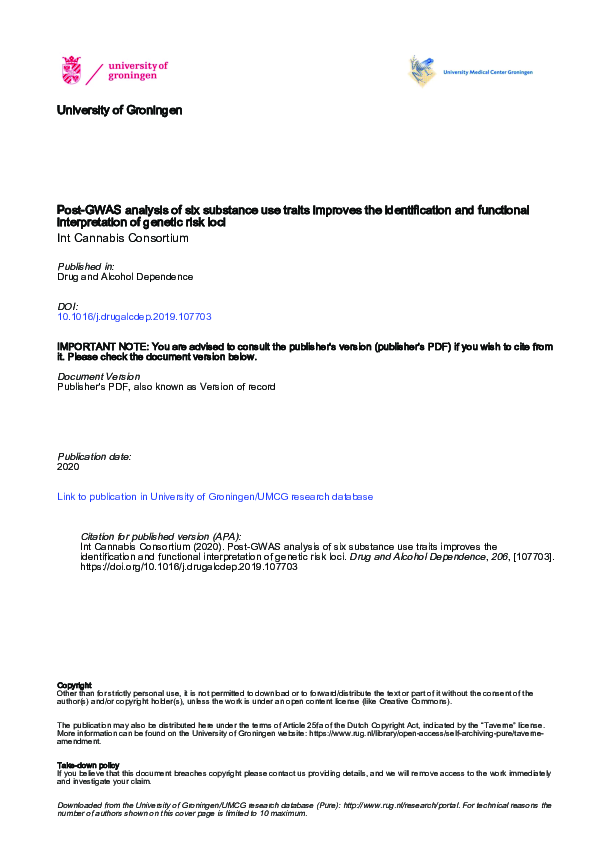 (PDF) Post-GWAS analysis of six substance use traits improves the ...