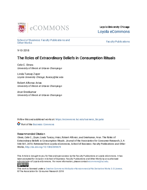 (PDF) The Roles of Extraordinary Beliefs in Consumption Rituals