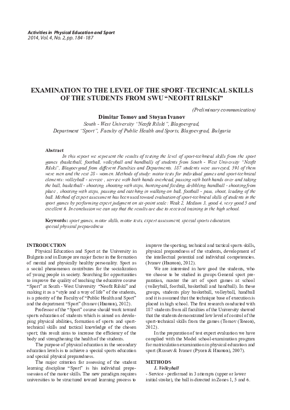 (PDF) Examination to the Level of the Sport-Technical Skills of the ...