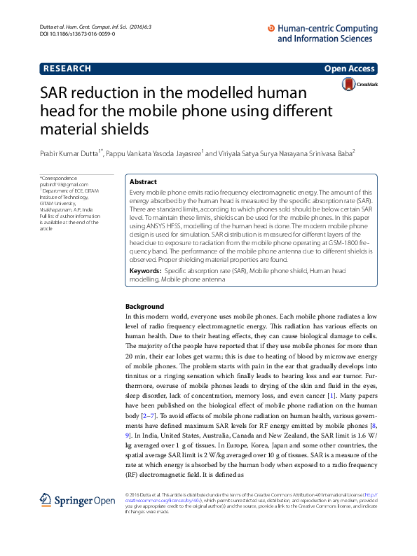 (PDF) Reducing SAR in Human Head Models with Shielding Materials