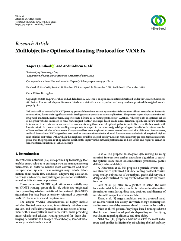 (PDF) Multiobjective Optimized Routing Protocol for VANETs
