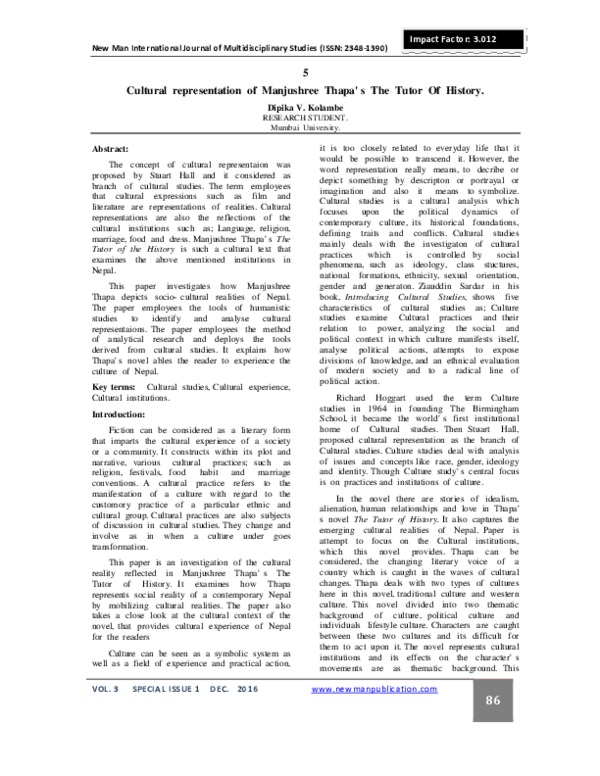 (PDF) 5 Cultural representation of Manjushree Thapa' s The Tutor Of History