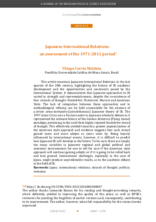 (PDF) Japanese International Relations: an assessment of the 1971-2011 ...