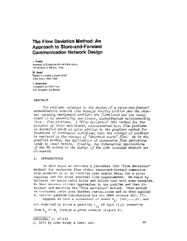 Pdf The Flow Deviation Method An Approach To Store And Forward Communication Network Design