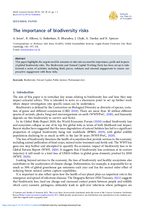 (PDF) The importance of biodiversity risks | Aled Jones - Academia.edu