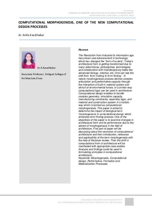 Pdf Computational Morphogenesis One Of The New Computational Design