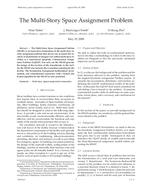 (PDF) The Multi-Story Space Assignment Problem