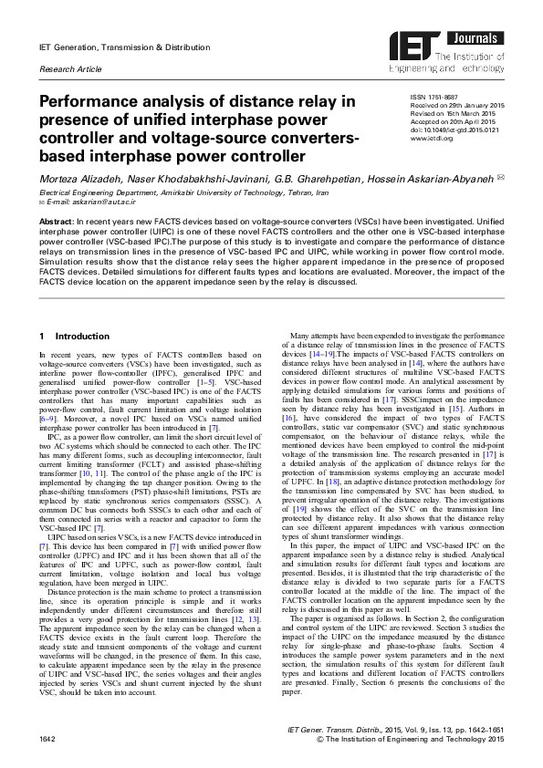 (PDF) Performance analysis of distance relay in presence of unified ...