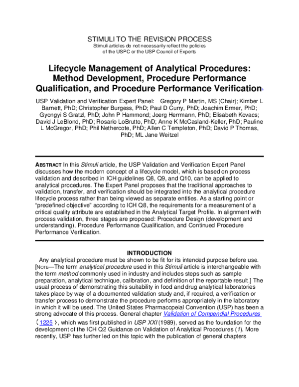 Pdf Lifecycle Management Of Analytical Procedures Method Development Procedure Performance
