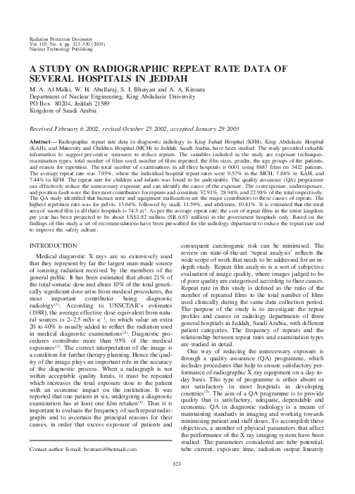 (PDF) A study on radiographic repeat rate data of several hospitals in ...