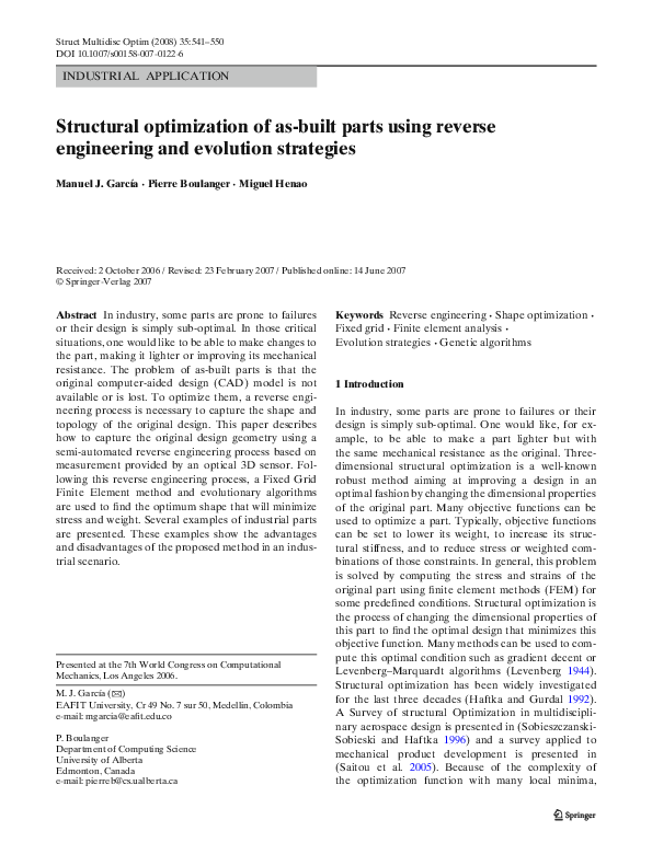 Pdf Structural Optimization Of As Built Parts Using Reverse