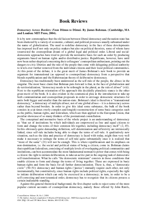 (PDF) Democracy Across Borders: From Dêmos to Dêmoi by James Bohman