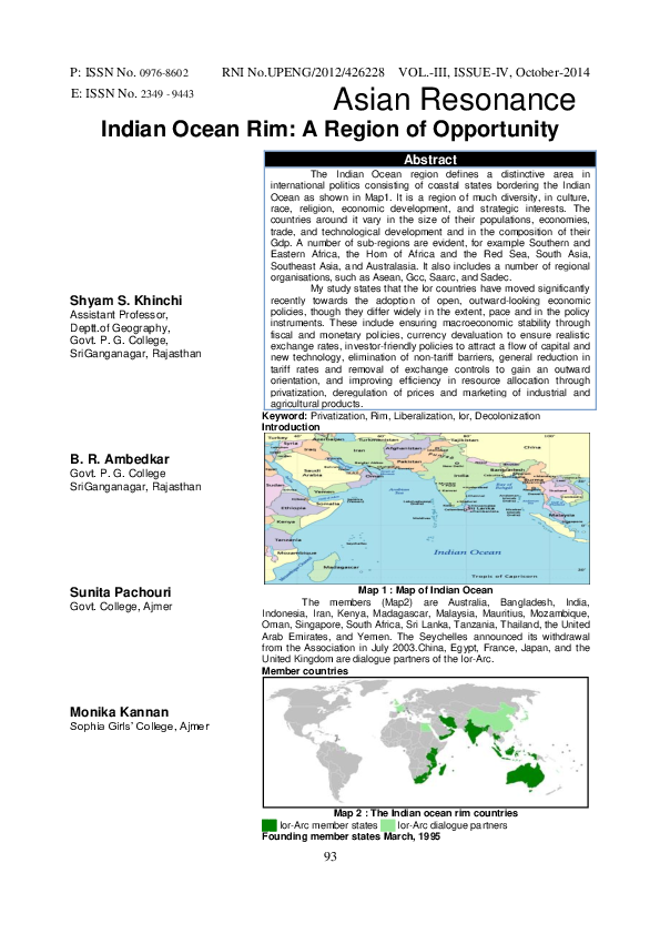 (PDF) Indian Ocean Rim A Region of Opportunity
