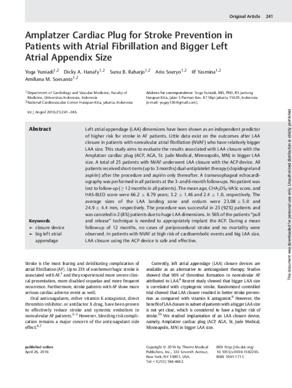 (PDF) Amplatzer Cardiac Plug for Stroke Prevention in Patients with ...